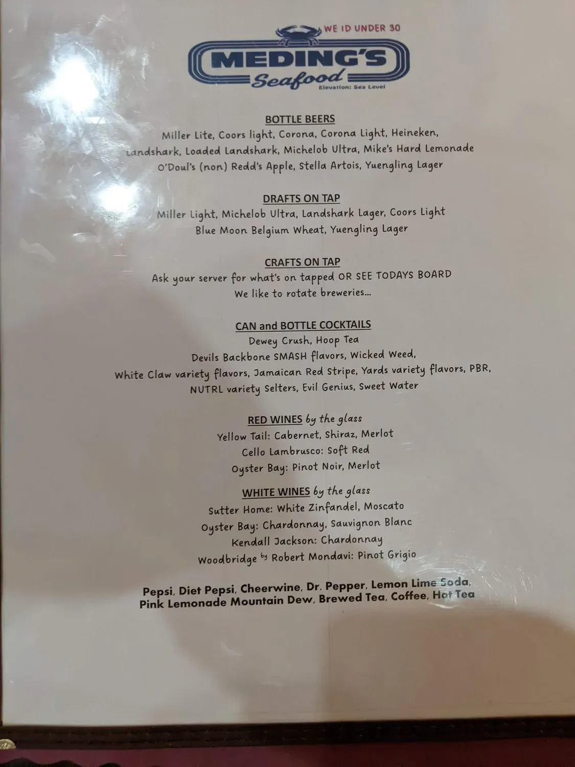 Meding's Seafood Menu - Updated October 2025