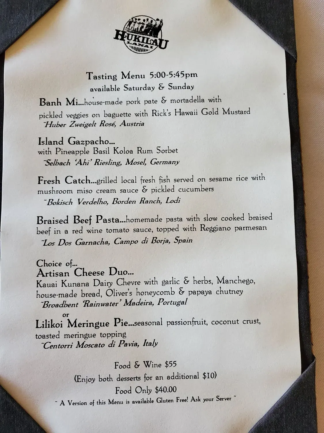 Hukilau Lanai Menu - Updated August 2025