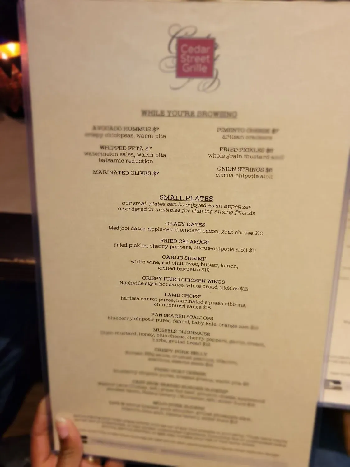Cedar Street Grille Menu - Updated October 2025
