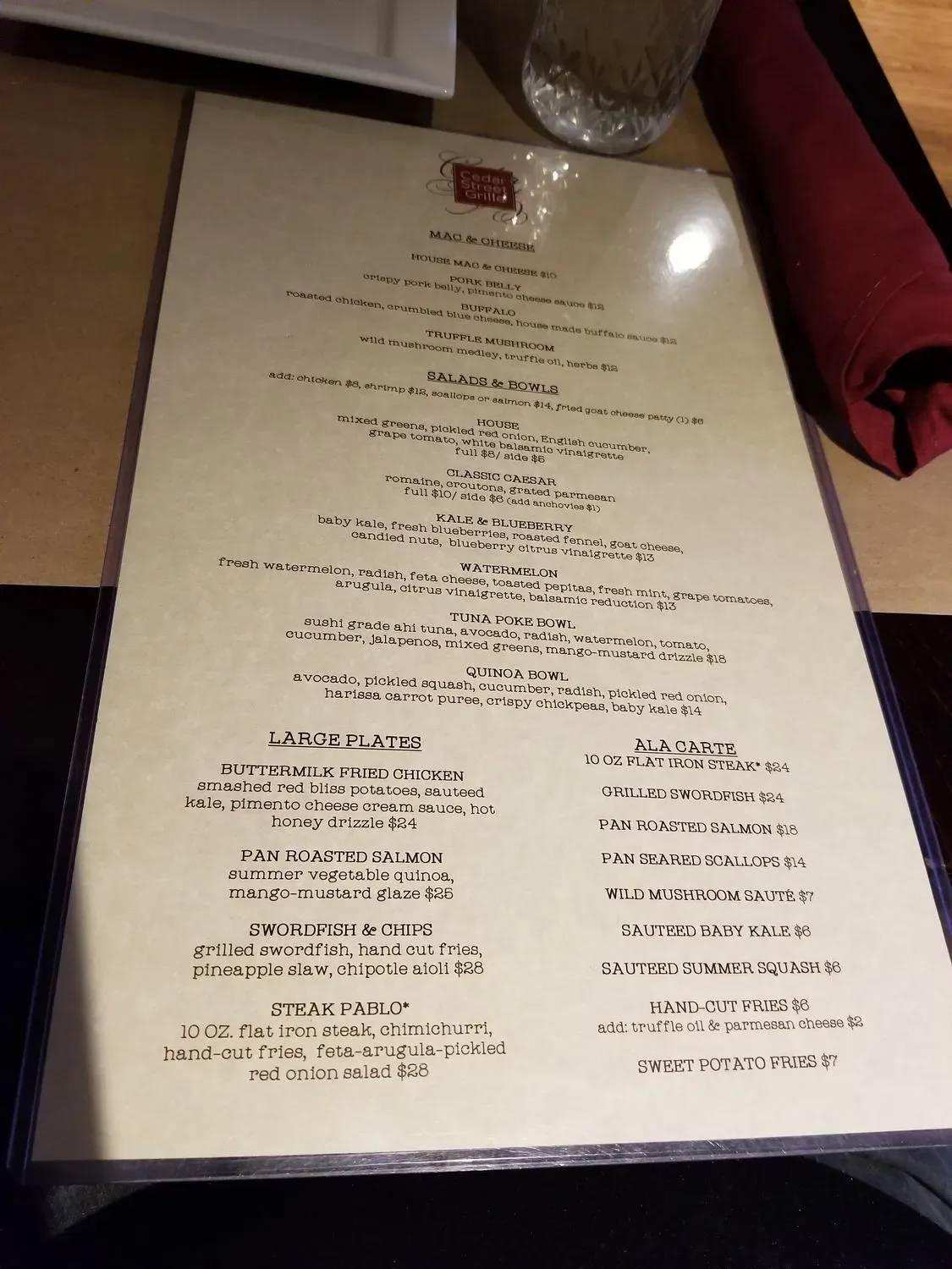 Cedar Street Grille Menu - Updated October 2025