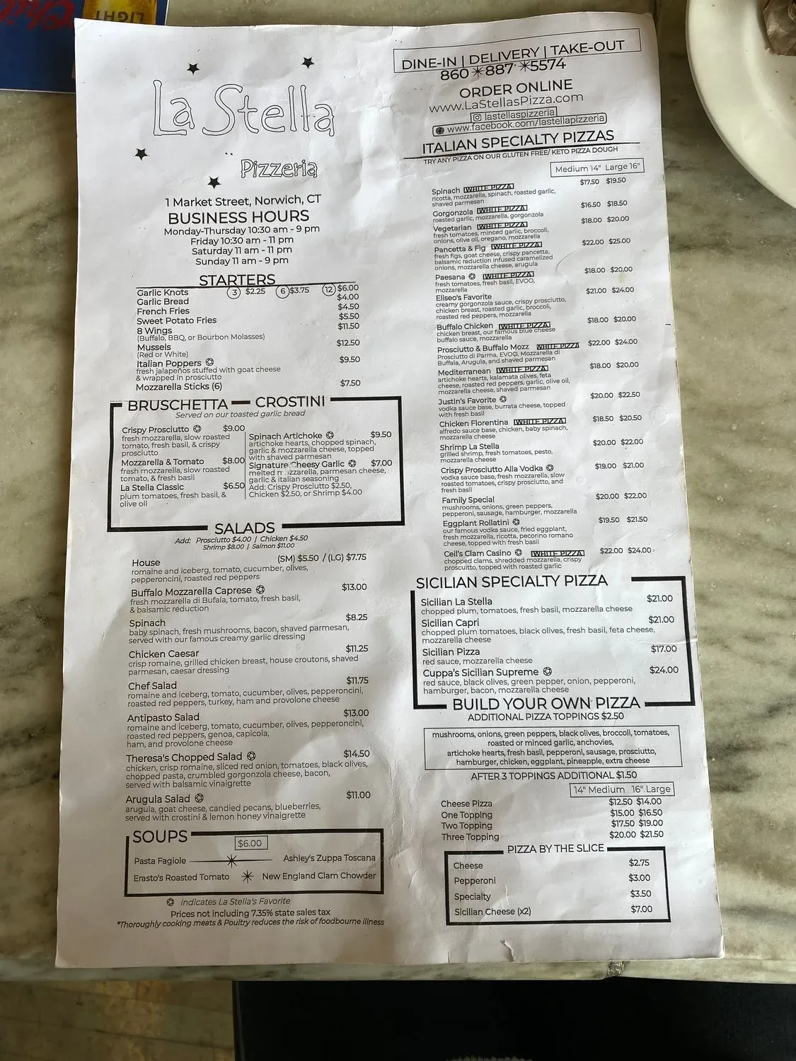 La Stella Menu - Updated October 2025