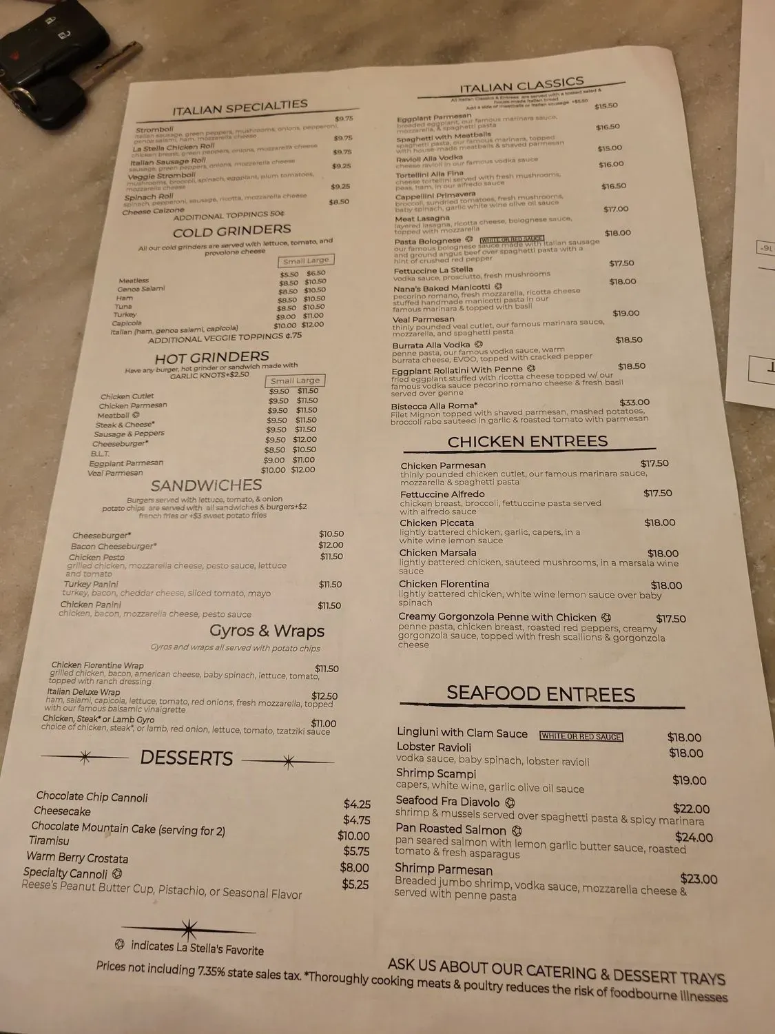 La Stella Menu - Updated October 2025