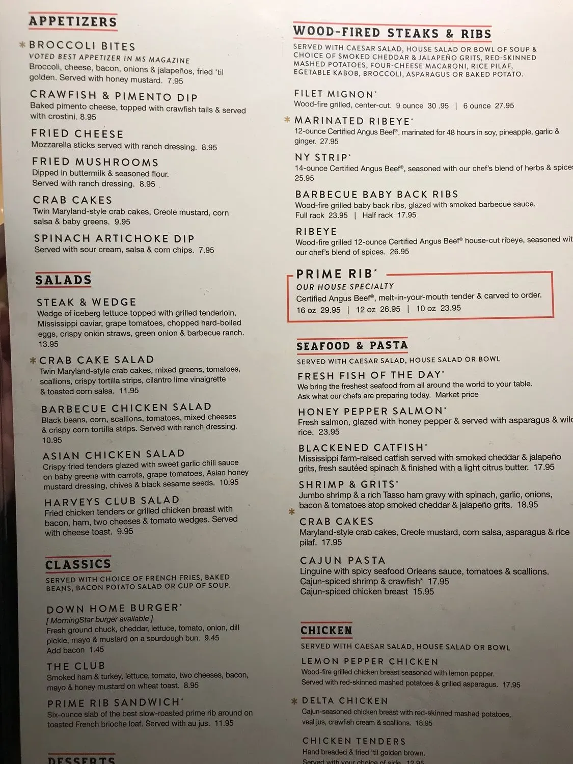 Harveys Menu - Updated October 2025