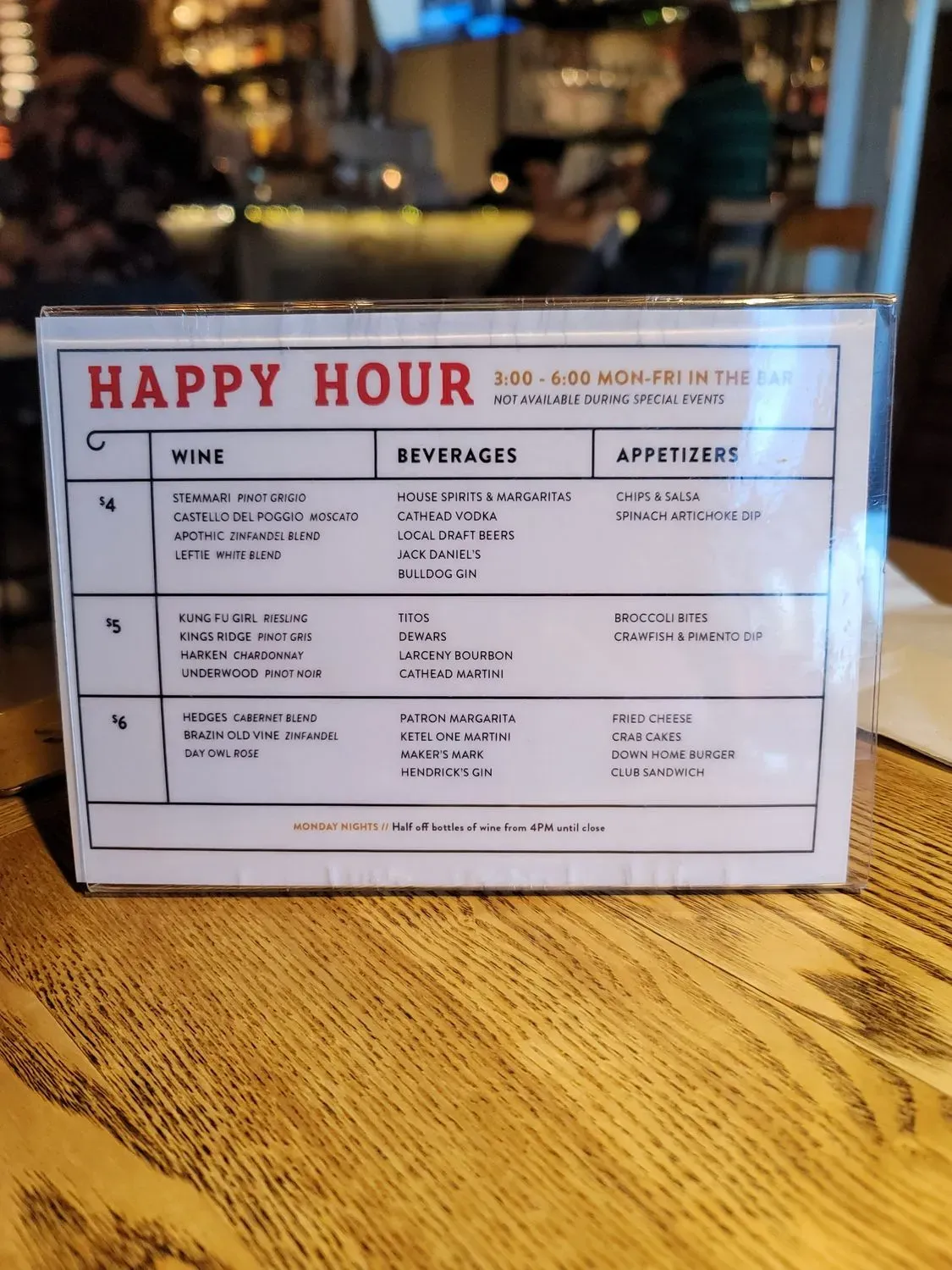 Harveys Menu - Updated October 2025