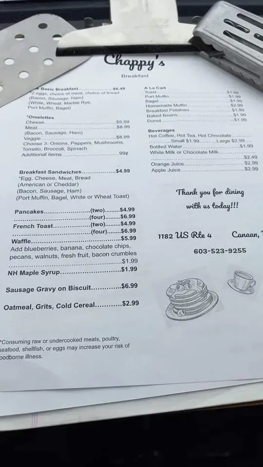 Chappy's Menu - Updated September 2025