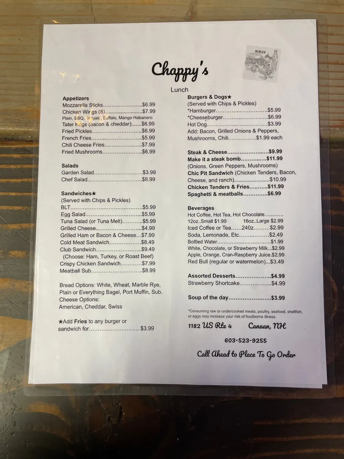 Chappy's Menu - Updated September 2025