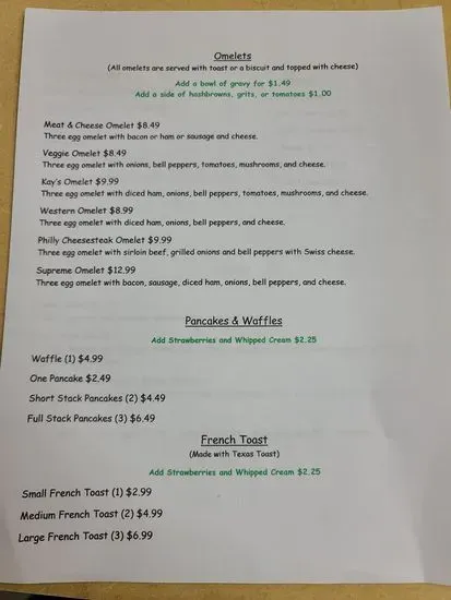 Kay's Cafe Menu | Columbia, KY | Checkle