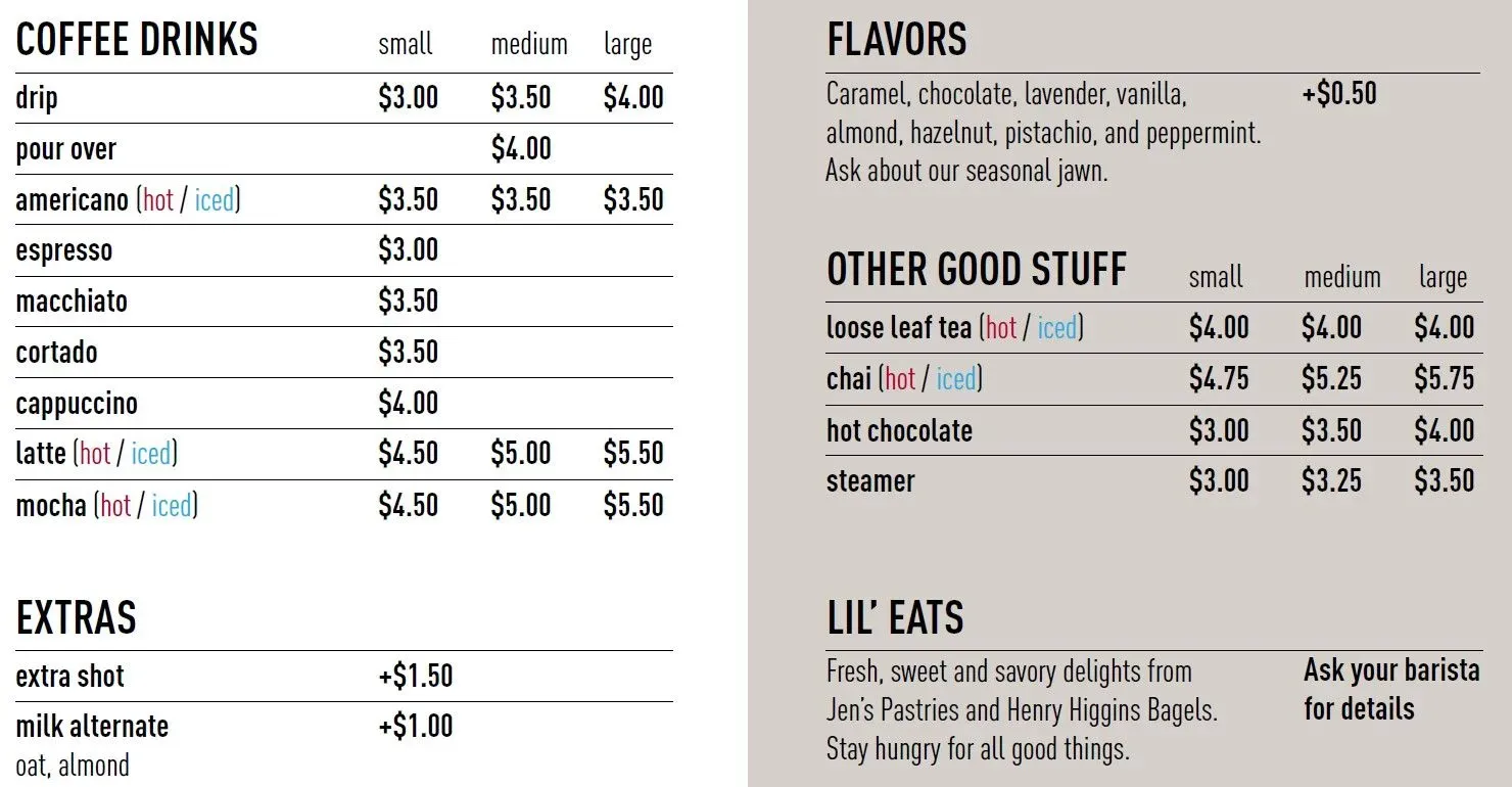 Concourse Coffee Menu - Updated April 2024