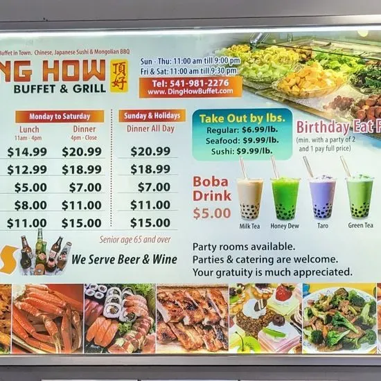 Ding How buffet & grill Menu | Albany, OR | Checkle