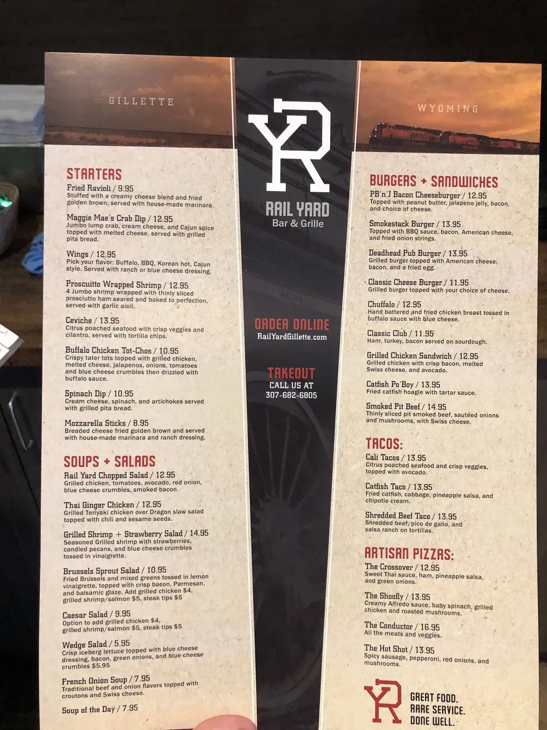 The Railyard - Gillette Menu - Updated October 2025