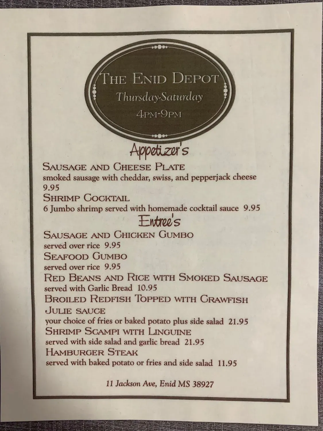 The Enid Depot Menu - Updated October 2025