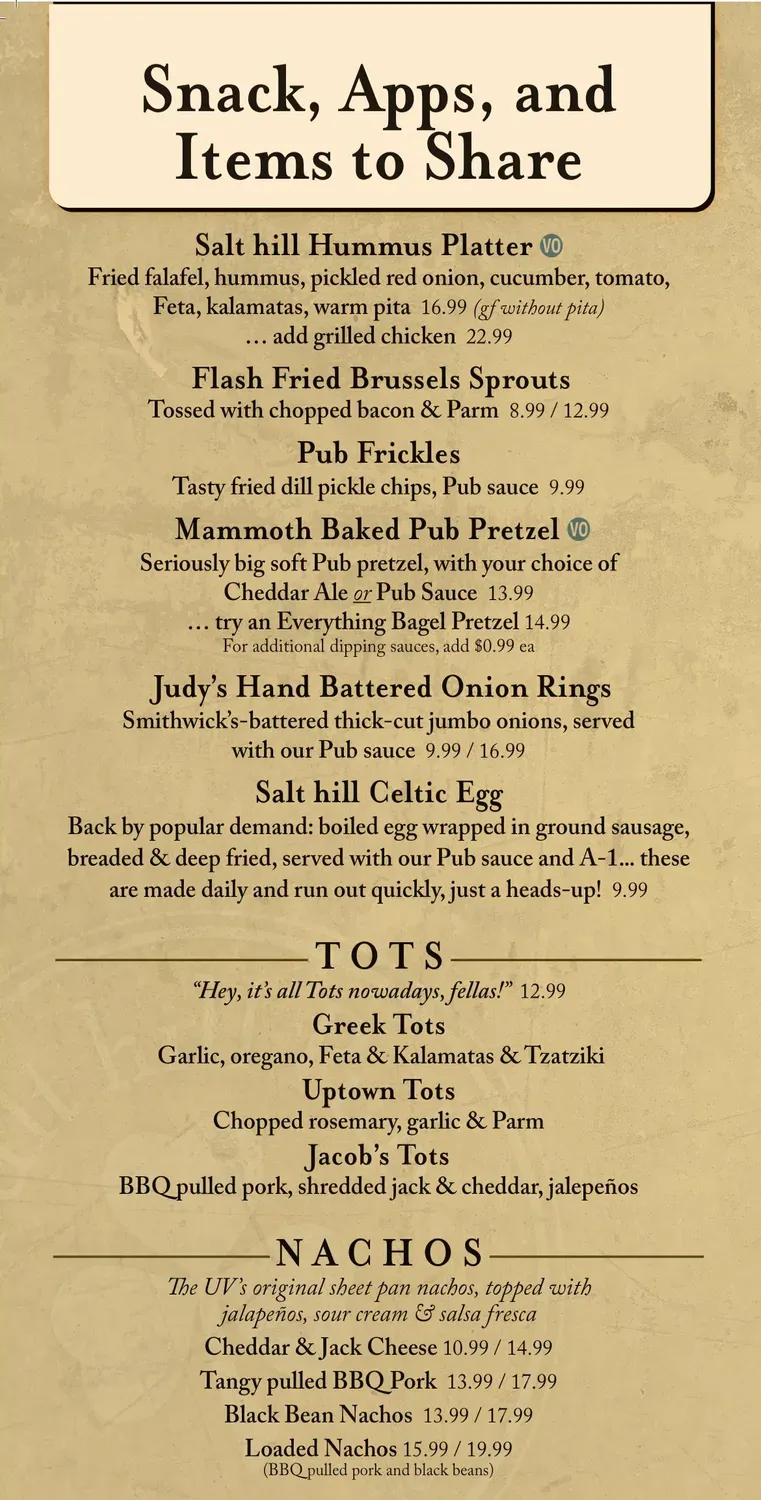 Salt Hill Pub - Lebanon Menu - Updated October 2025