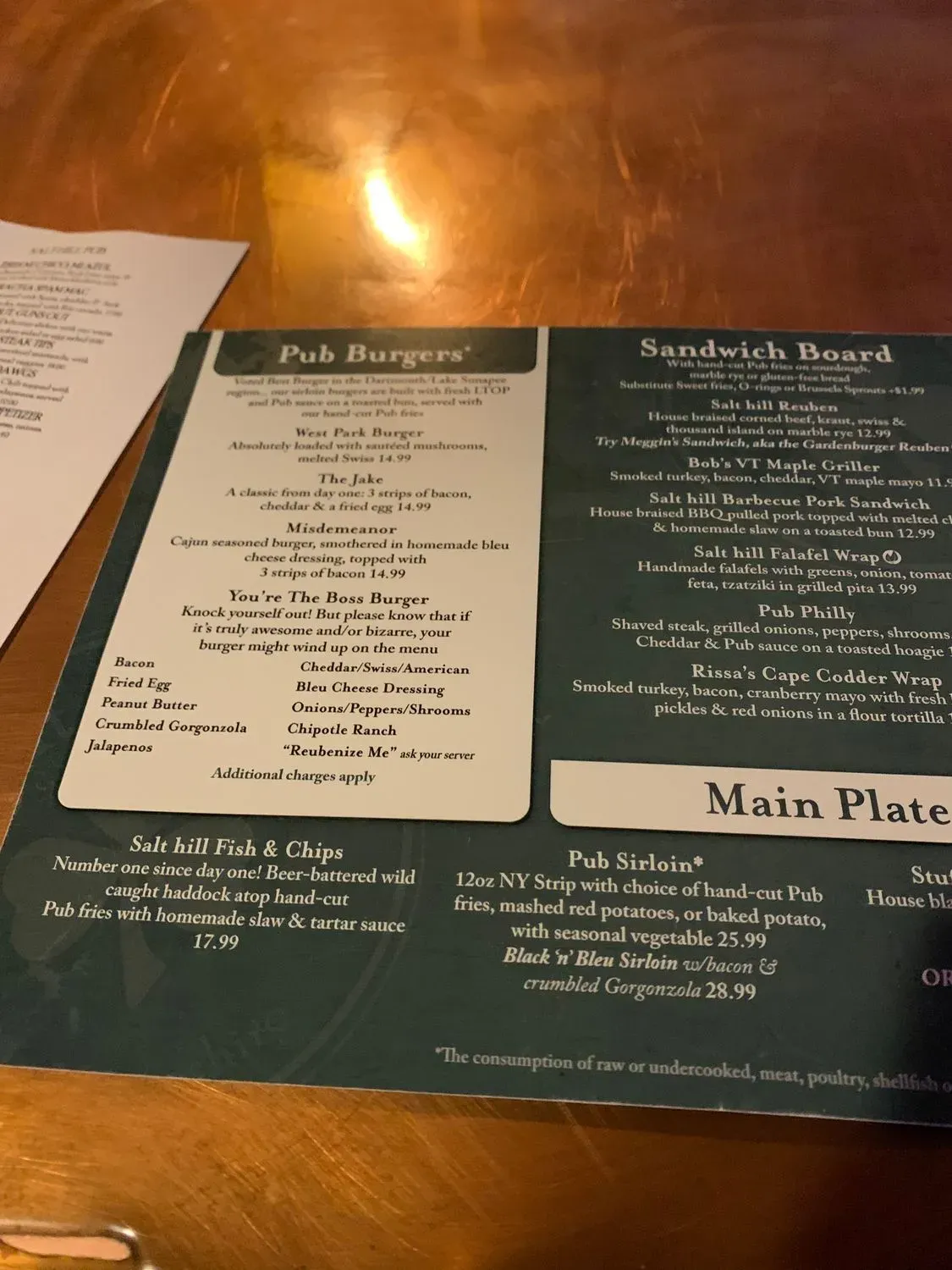 Salt Hill Pub - Lebanon Menu - Updated October 2025