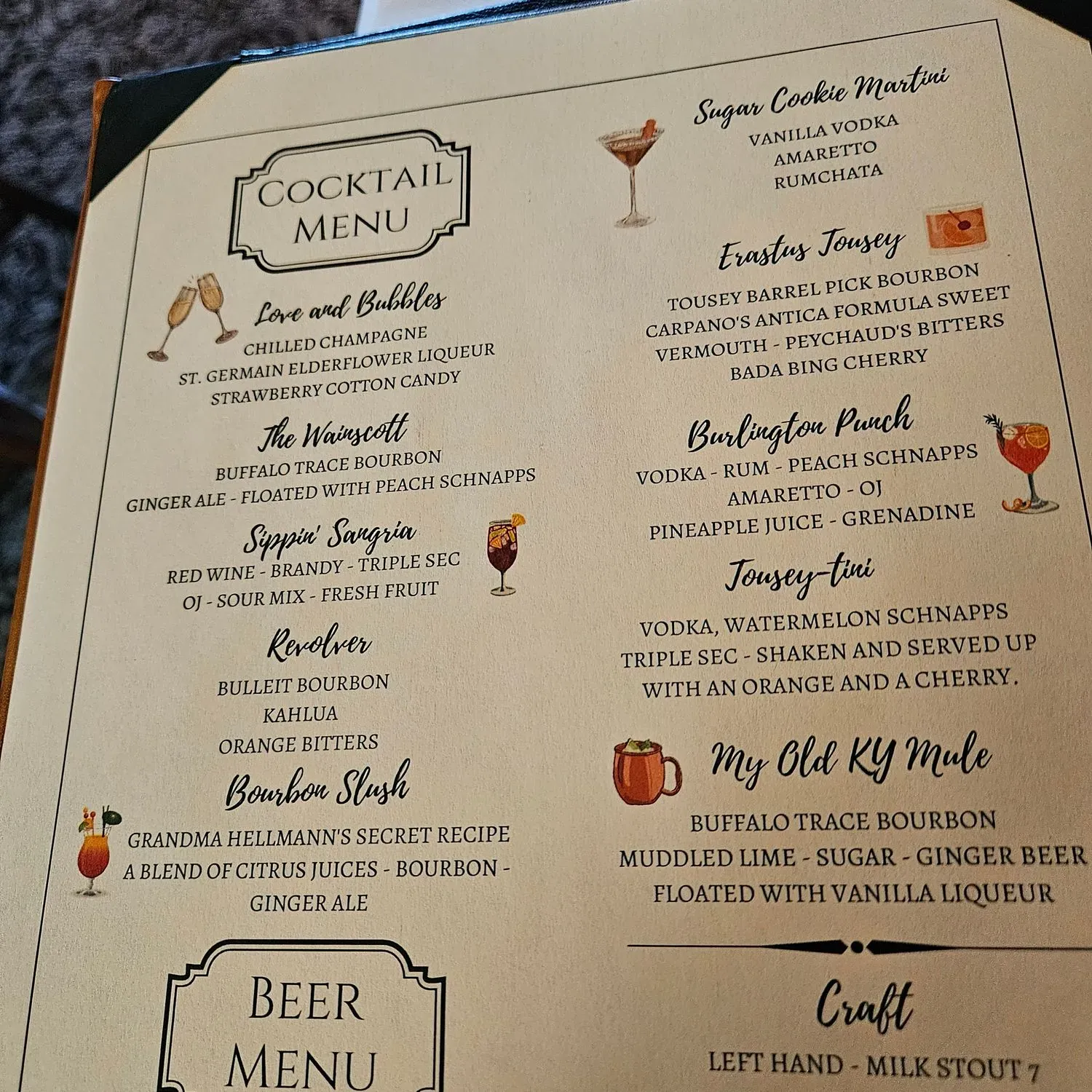 Tousey House Tavern Menu - Updated October 2025