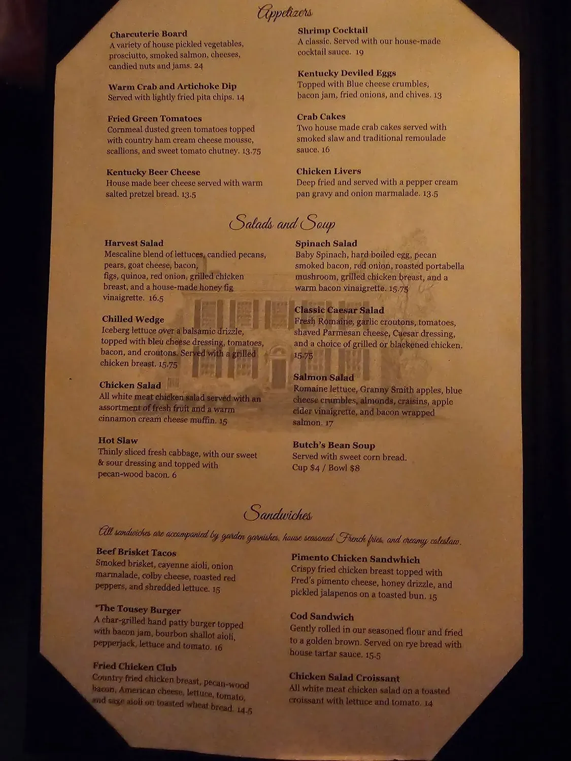 Tousey House Tavern Menu - Updated October 2025