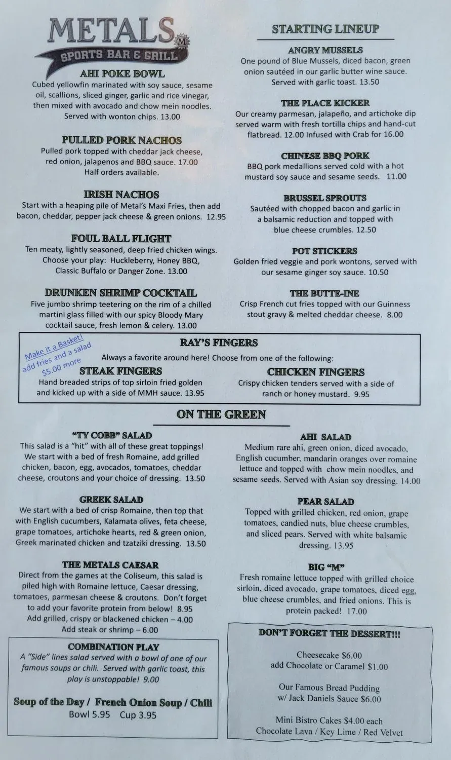 Metals Sports Bar and Grill Menu - Updated October 2025