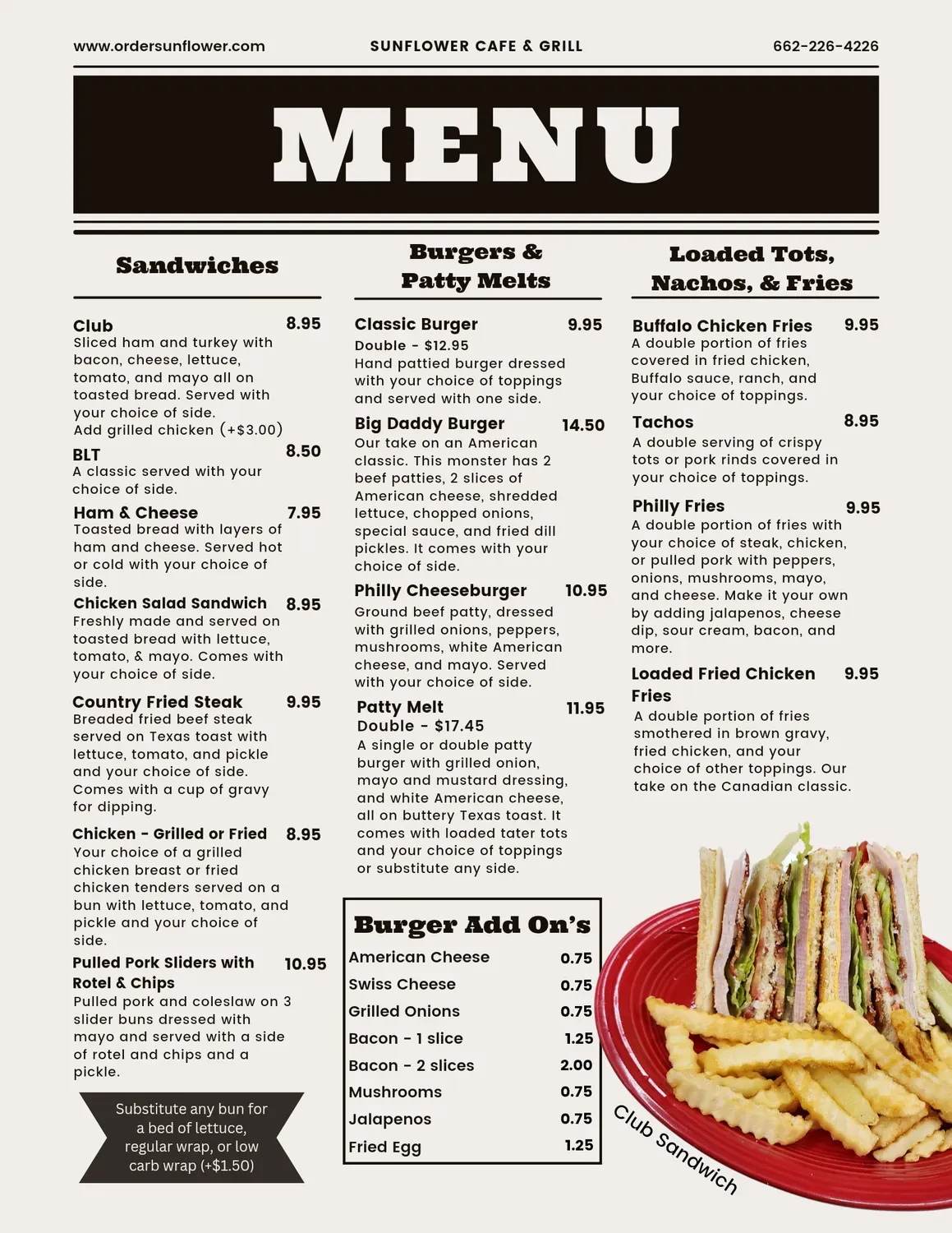 Sunflower Cafe & Grill Menu - Updated October 2025