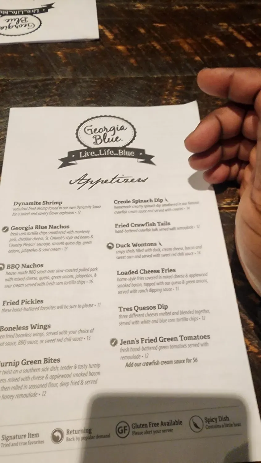 Georgia Blue Menu - Updated October 2025