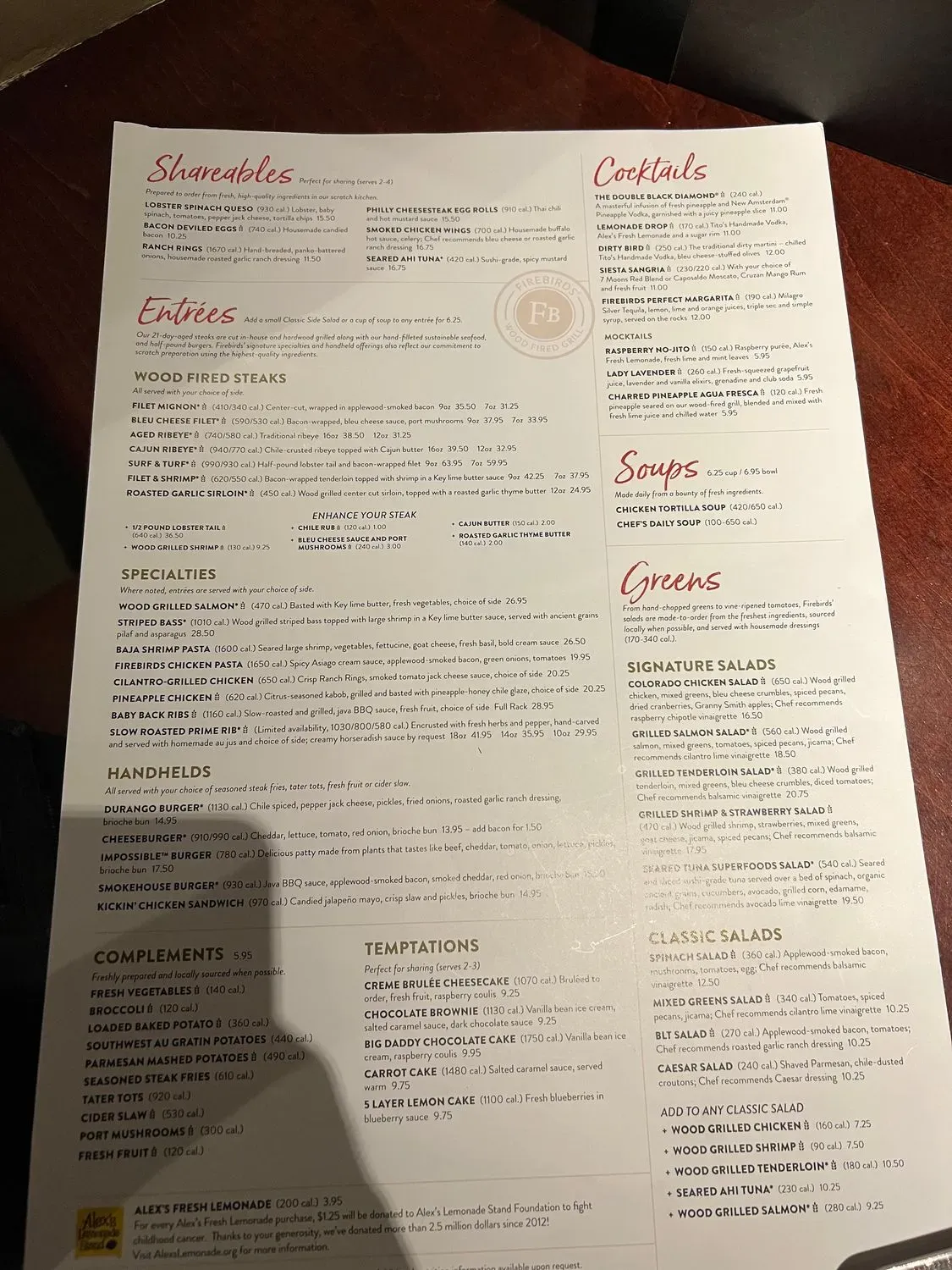 Firebirds Wood Fired Grill Menu - Updated October 2025