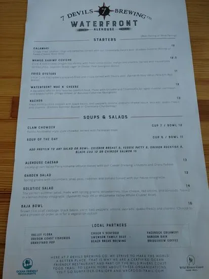 7 Devils Waterfront Alehouse Menu | Coos Bay, OR | Checkle