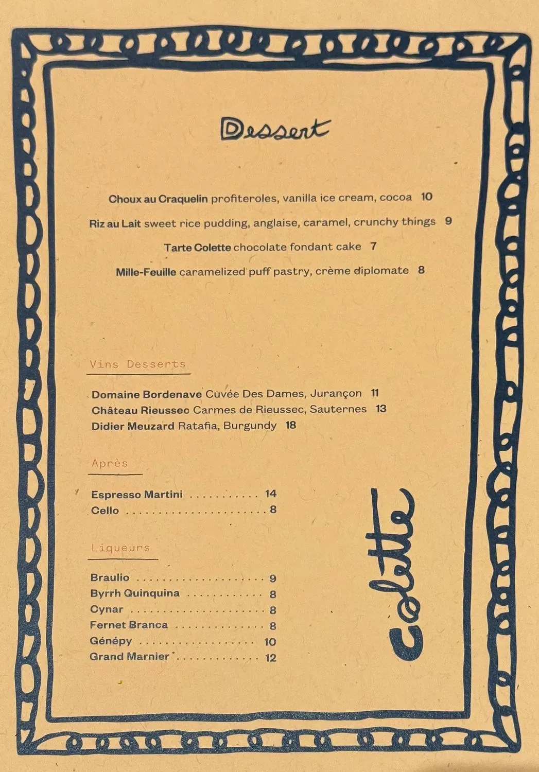 Colette OTR • Mostly French Restaurant by Chef Danny Combs Menu ...