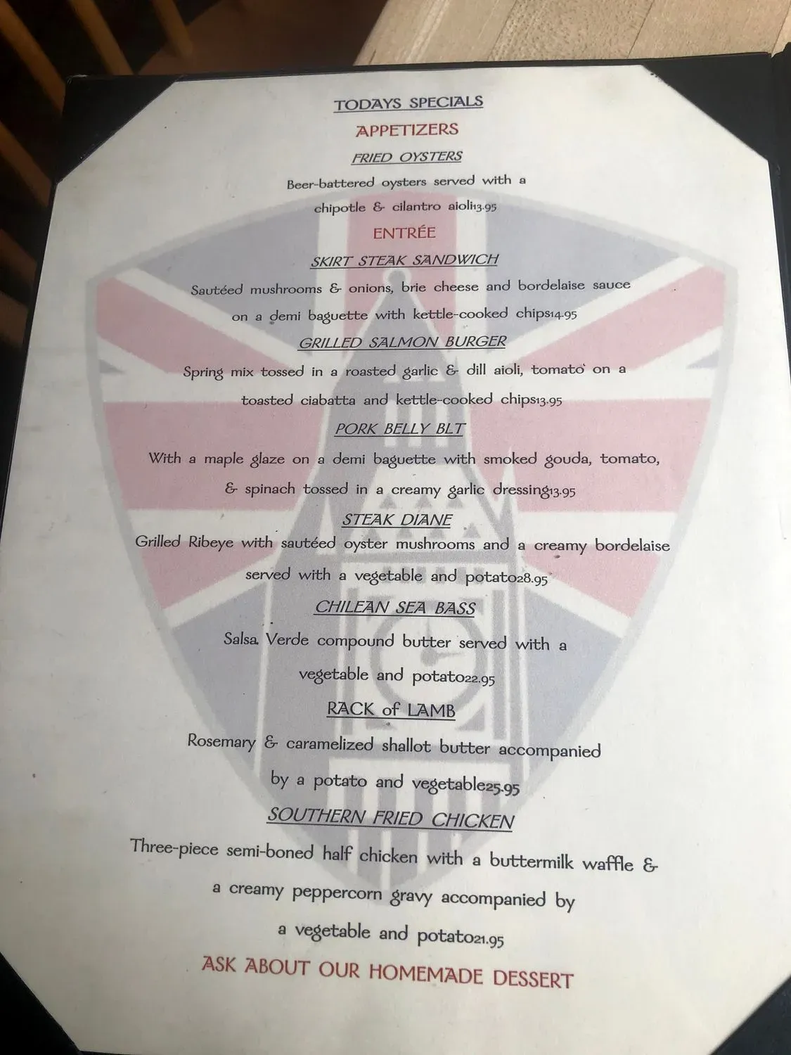 Man of Kent Tavern Menu - Updated October 2025