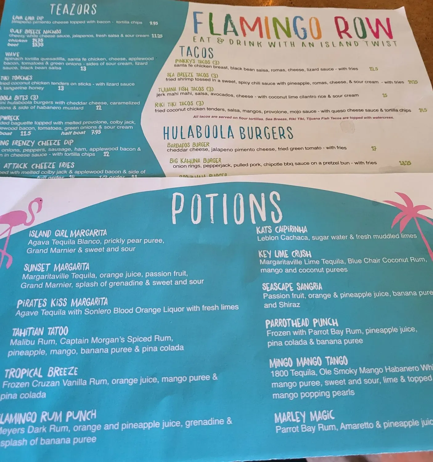 Flamingo Row Menu - Updated October 2025