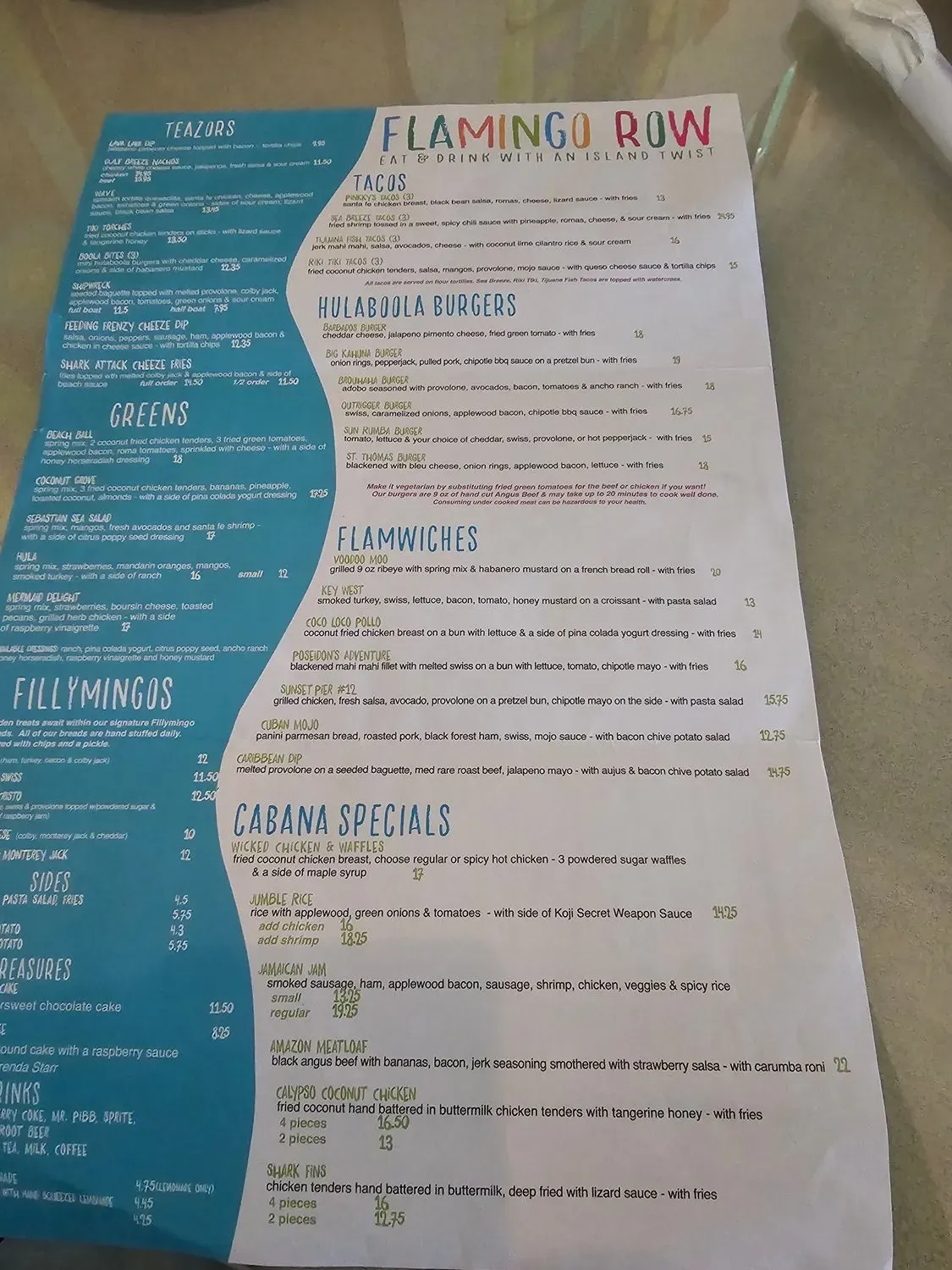 Flamingo Row Menu - Updated October 2025
