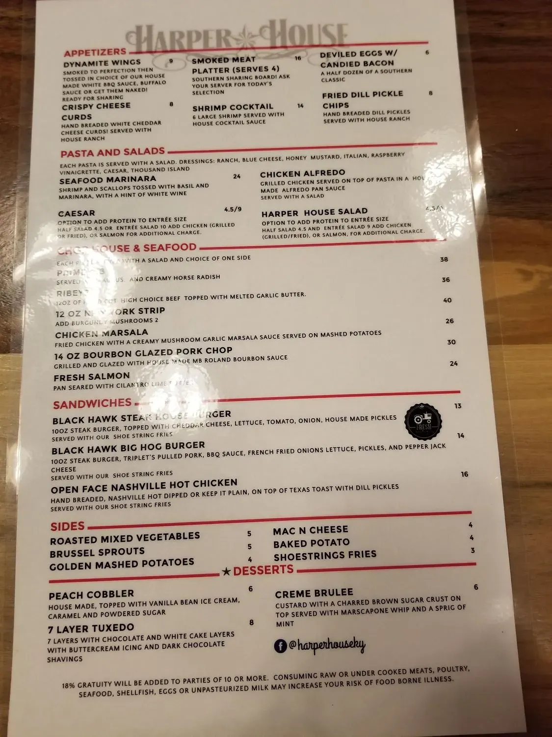 Harper House Restaurant Menu - Updated October 2025