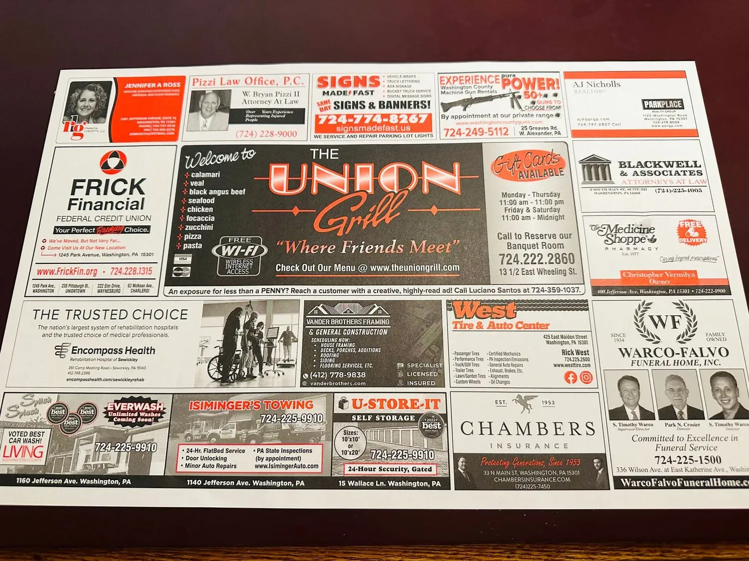 The Union Grill Menu | Washington, PA | Checkle