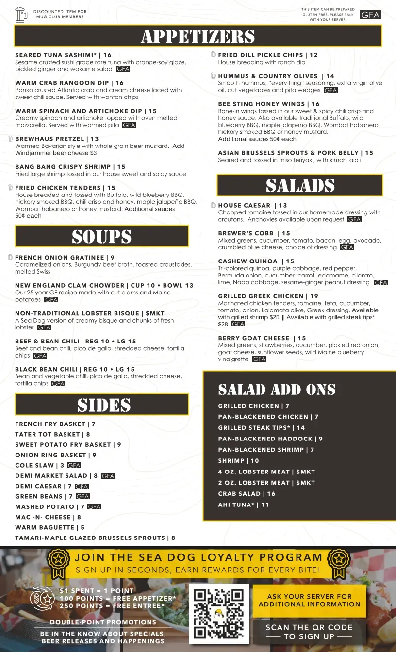 Sea Dog Brewing Company Menu - Updated October 2025