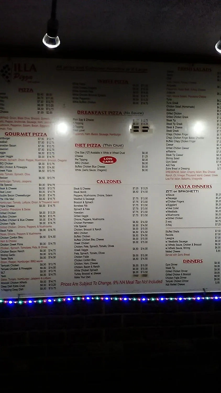 Villa Pizza and Seafood Menu - Updated October 2025
