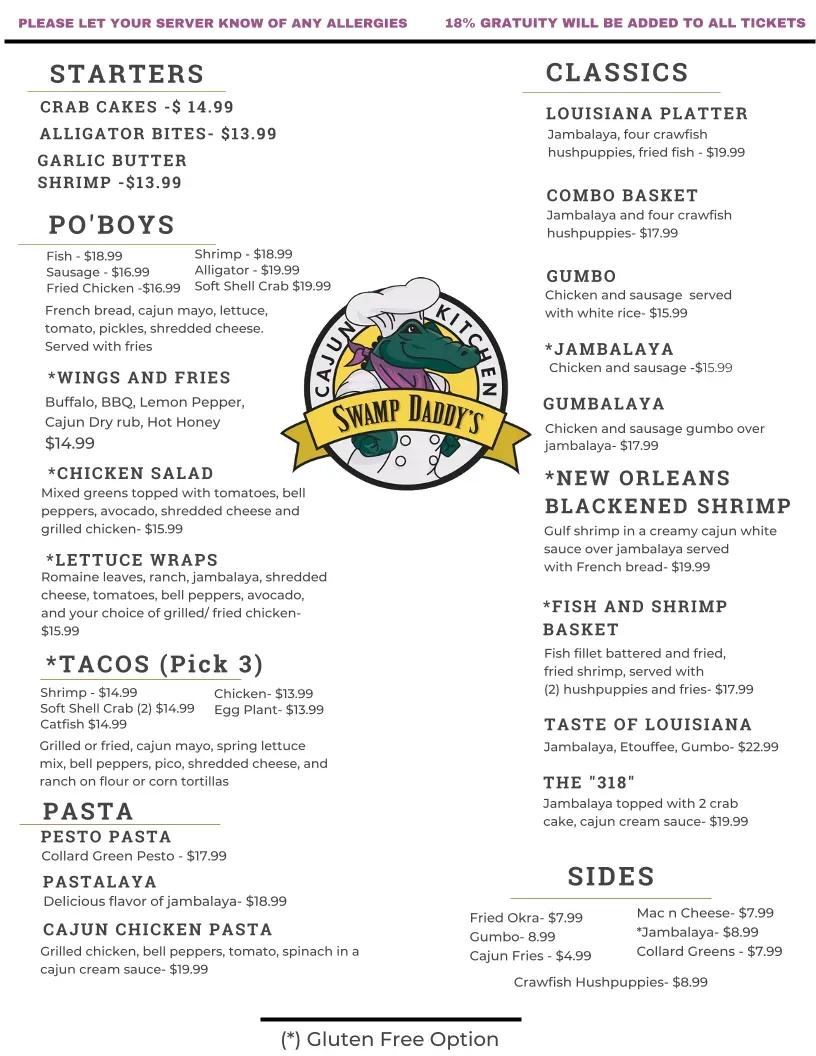 Swamp Daddy's Cajun Kitchen Menu - Updated October 2025
