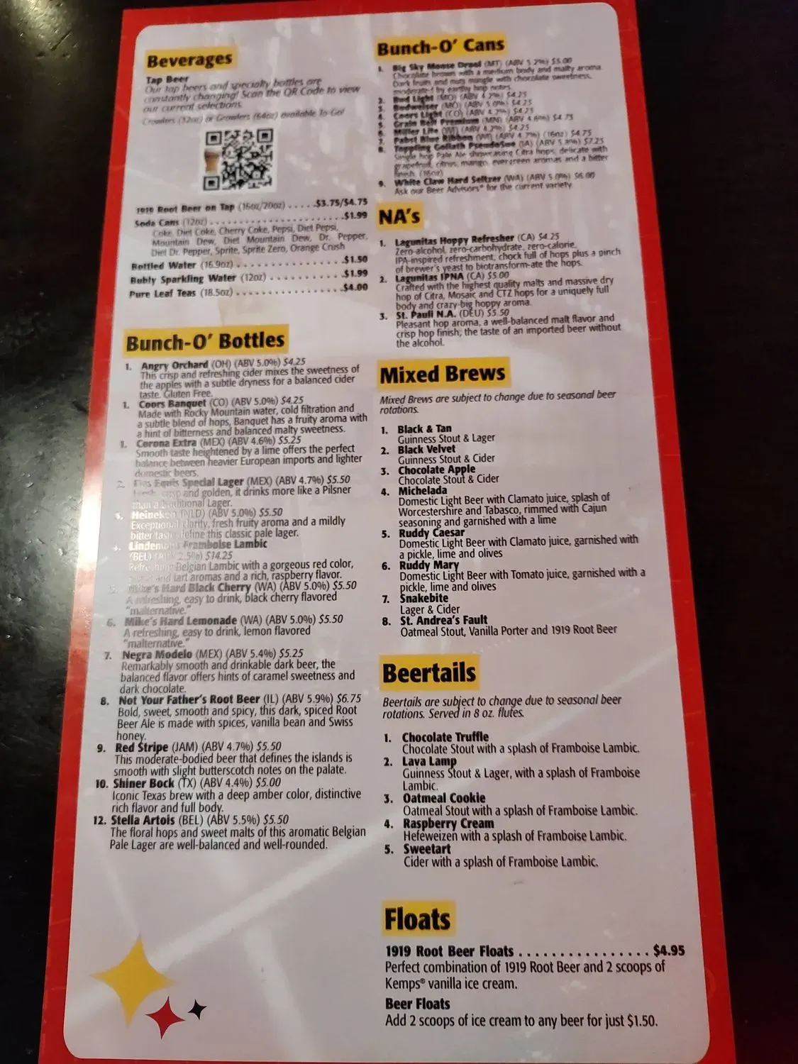 JL Beers Menu - Updated September 2025