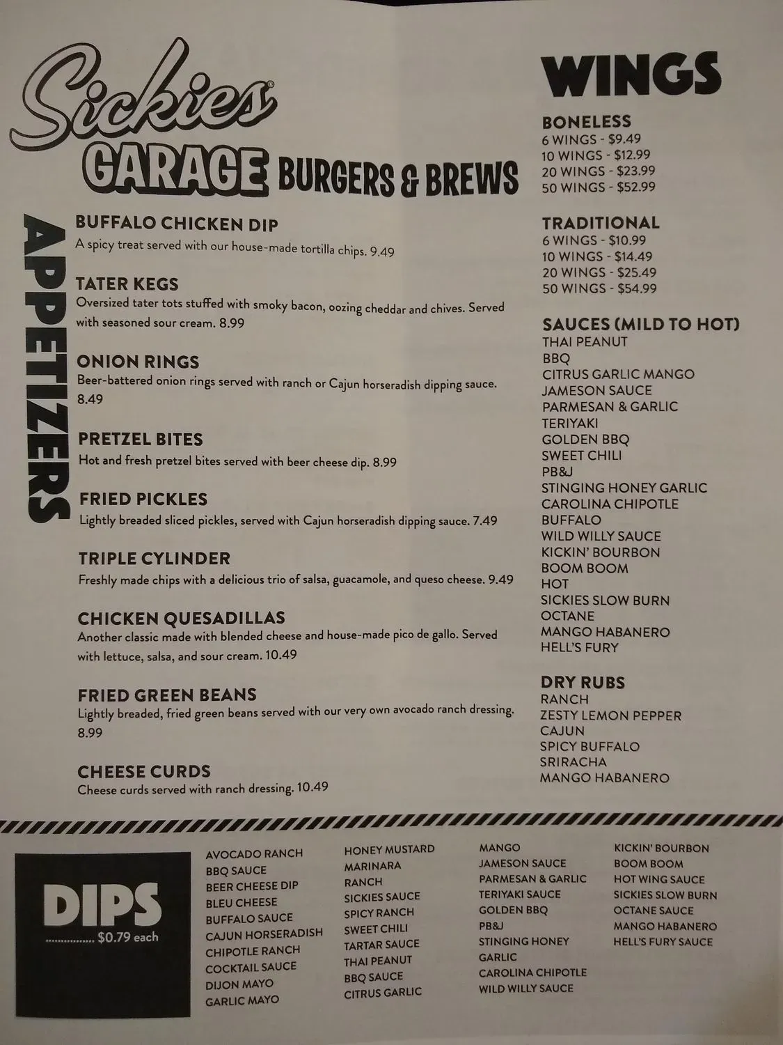Sickies Garage Burgers & Brews Menu - Updated October 2025