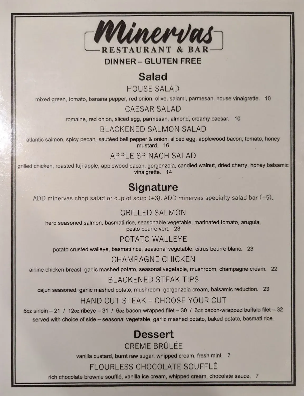 Minervas Restaurant & Bar Menu - Updated October 2025