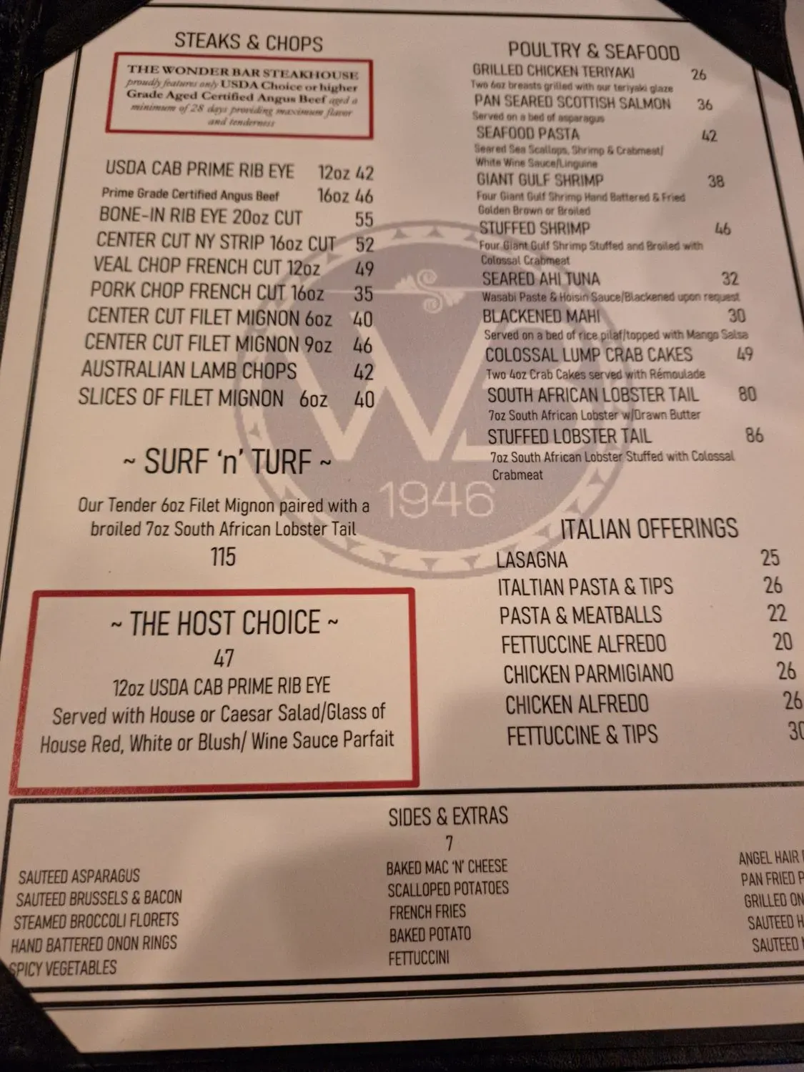 THE WONDER BAR STEAKHOUSE Menu - Updated October 2025