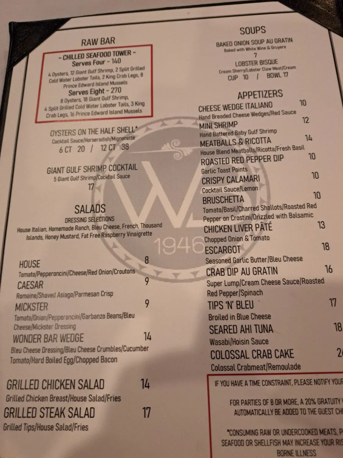 THE WONDER BAR STEAKHOUSE Menu - Updated October 2025