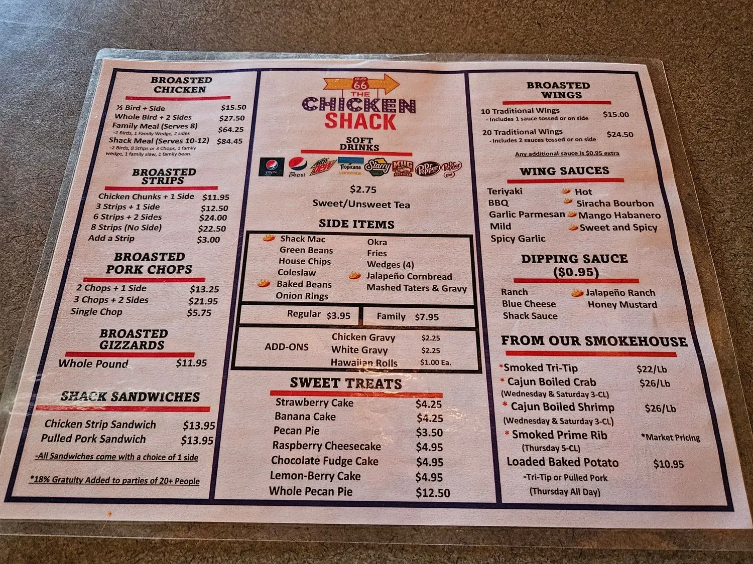 Chicken Shack Menu - Updated October 2025