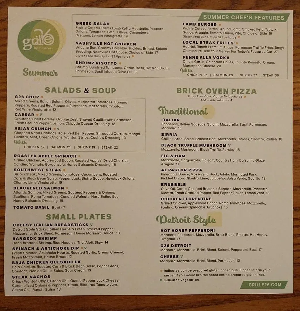 Grille 26 Menu - Updated October 2025