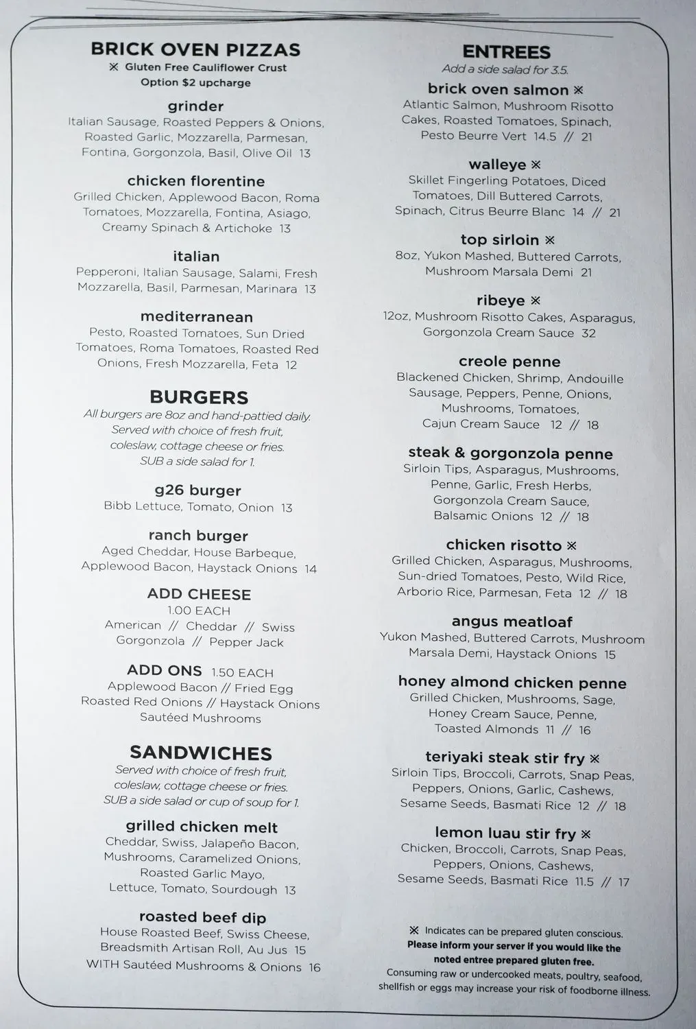 Grille 26 Menu - Updated October 2025