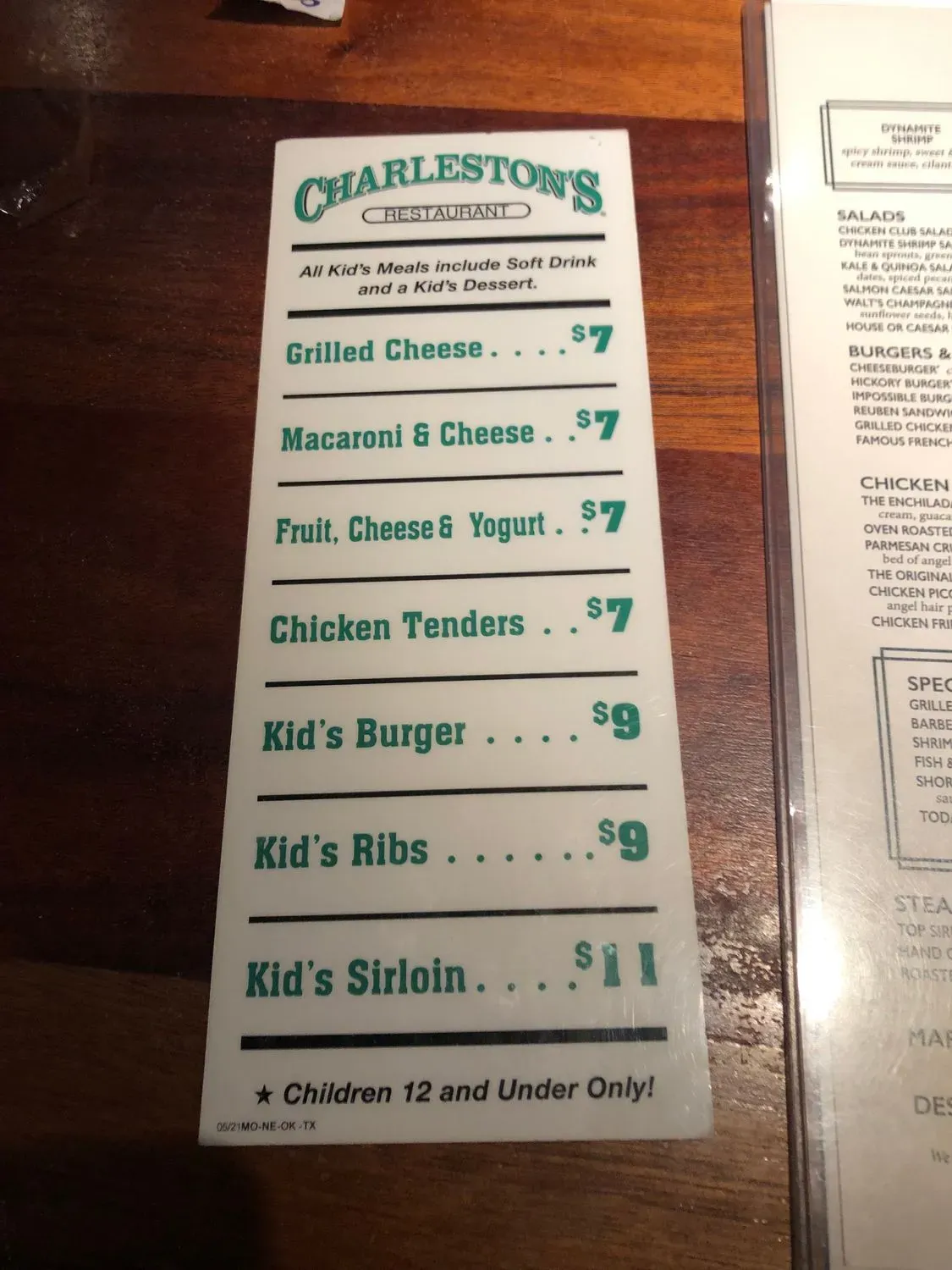 Charleston's Restaurant Menu - Updated October 2025