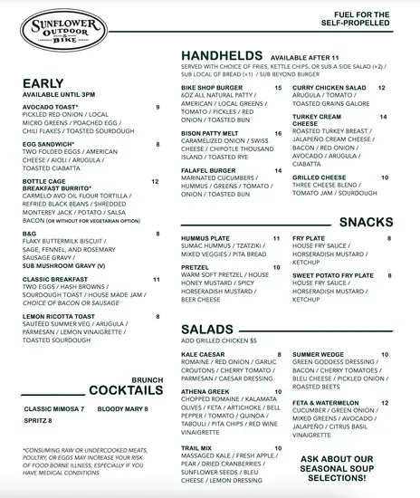 Sunflower Cafe & Pub Menu | Lawrence, KS | Checkle