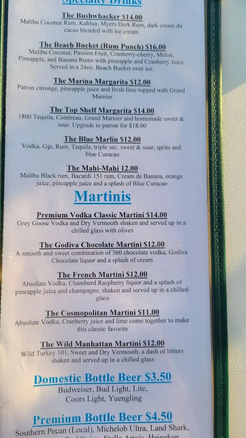 Steve's Marina Restaurant Menu - Updated October 2025