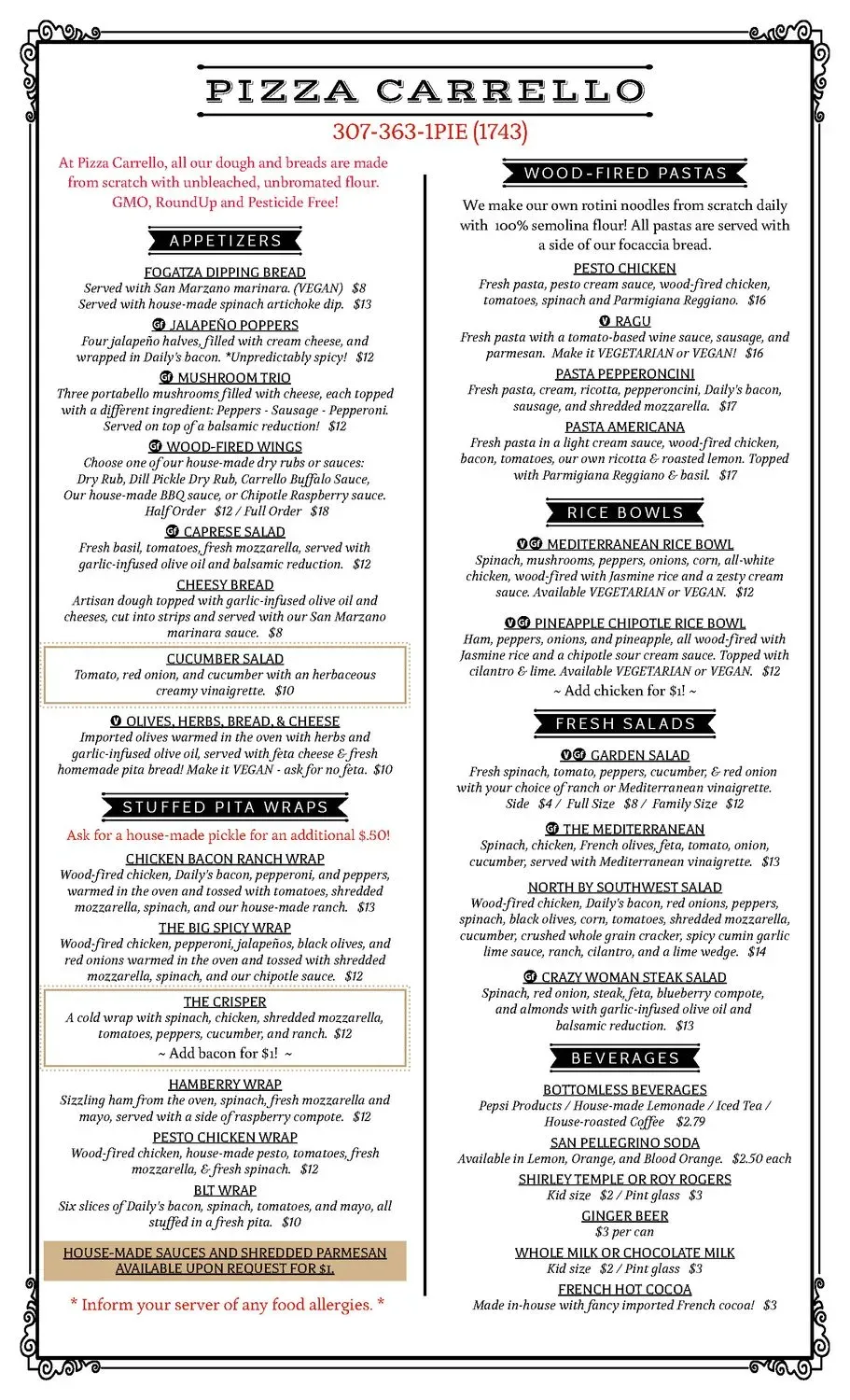 Pizza Carrello Menu - Updated October 2025