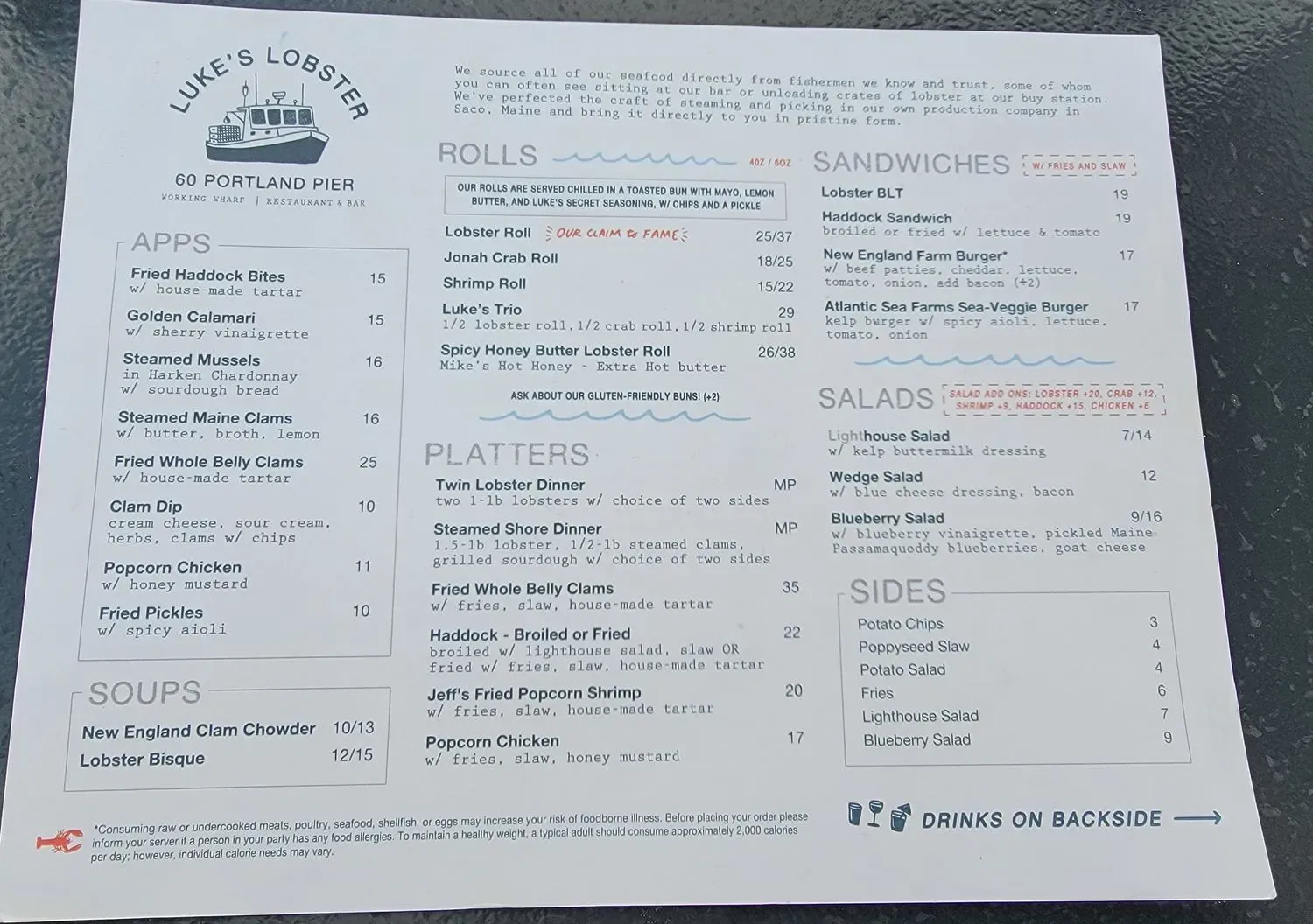 Luke's Lobster Portland Pier Menu - Updated October 2025