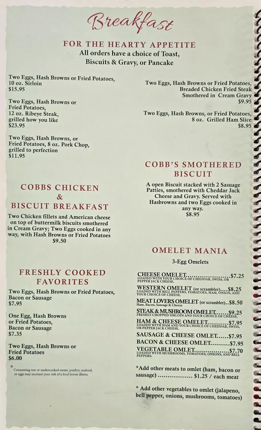 JW Cobbs Menu - Updated October 2025