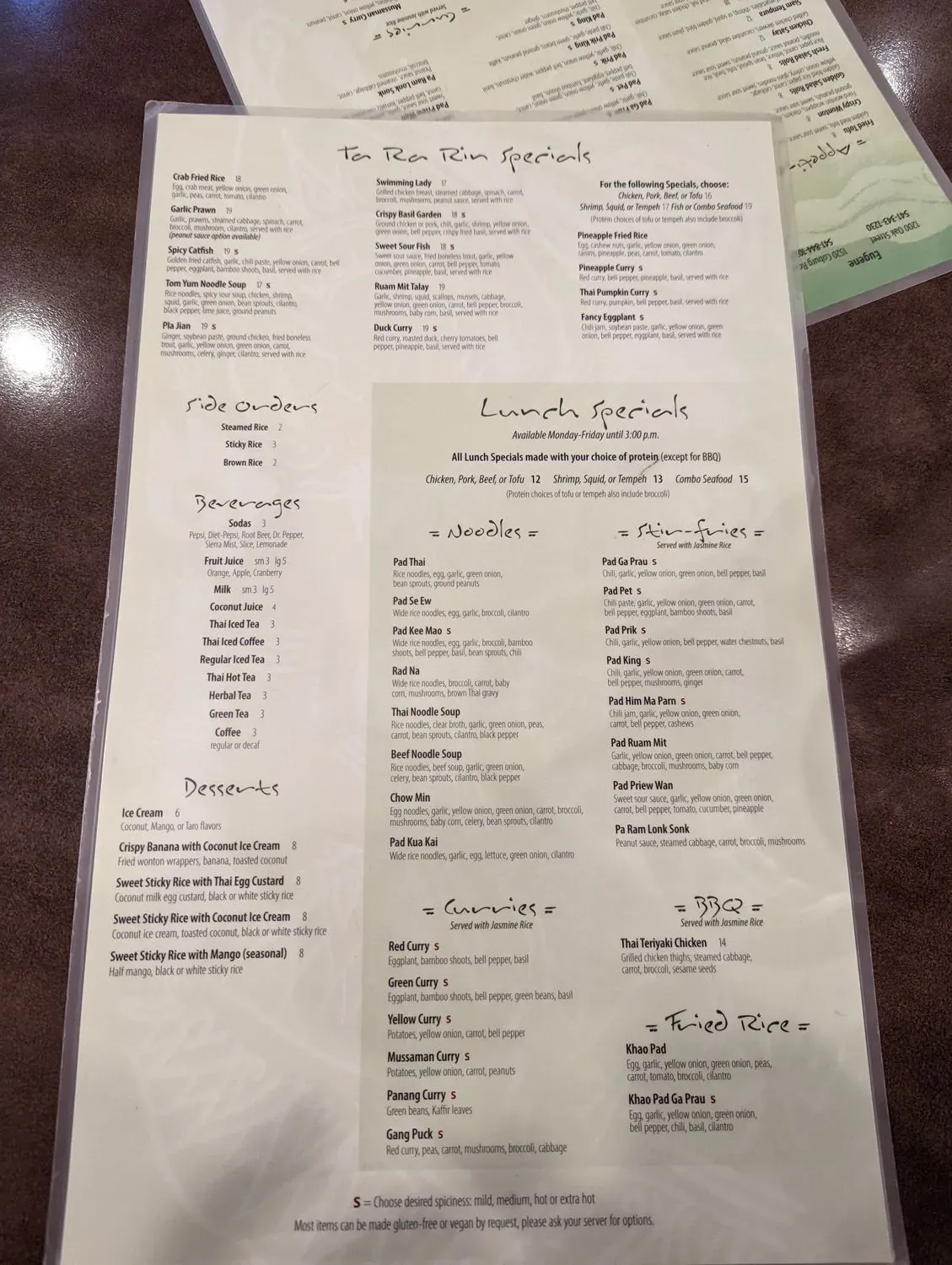 Ta Ra Rin Thai Cuisine (Eugene) Menu - Updated October 2025