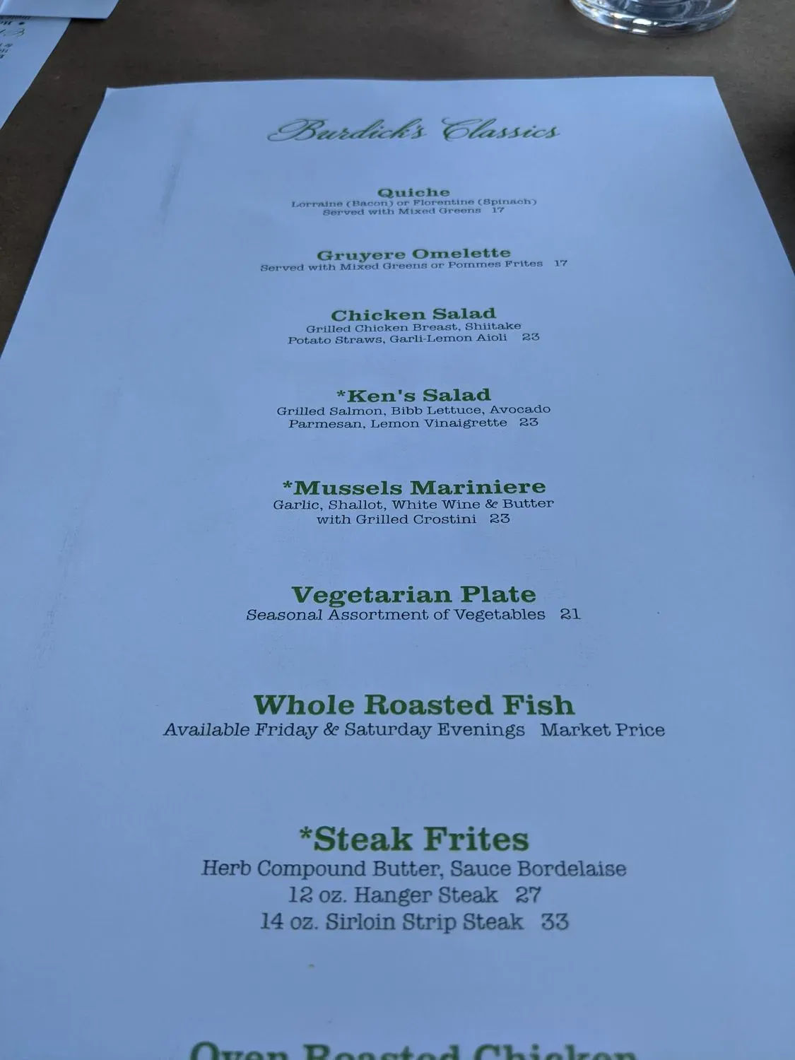 The Restaurant at Burdick's Menu - Updated October 2025