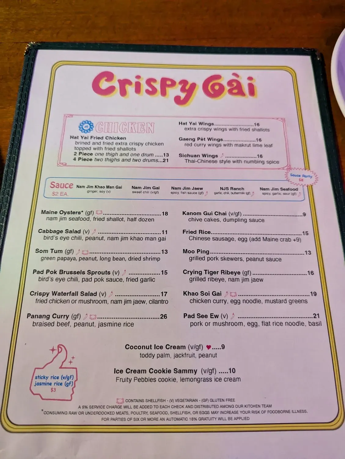 Crispy Gai Menu - Updated October 2025